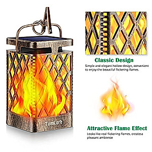 TomCare Solar Lights Outdoor Flickering Flame Solar Lantern Outdoor Hanging Lanterns Decorative Outdoor Lighting Solar Powered Waterproof LED Flame Lights for Patio Garden Deck, 2 Pack(Bronze)