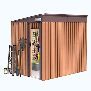 5' x 7' Outdoor Storage Shed, Metal Garden Tool Shed with Lockable Door and Vents, Galvanized Steel Outside Sheds for Backyard, Patio, Lawn, Brown