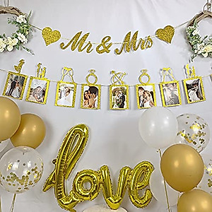 Wedding Decorations,Mr & Mrs Banner, Photo Banner and Set of 12+5 distinctive Balloons for Wedding/Anniversary/Engagement/Valentines Day Party