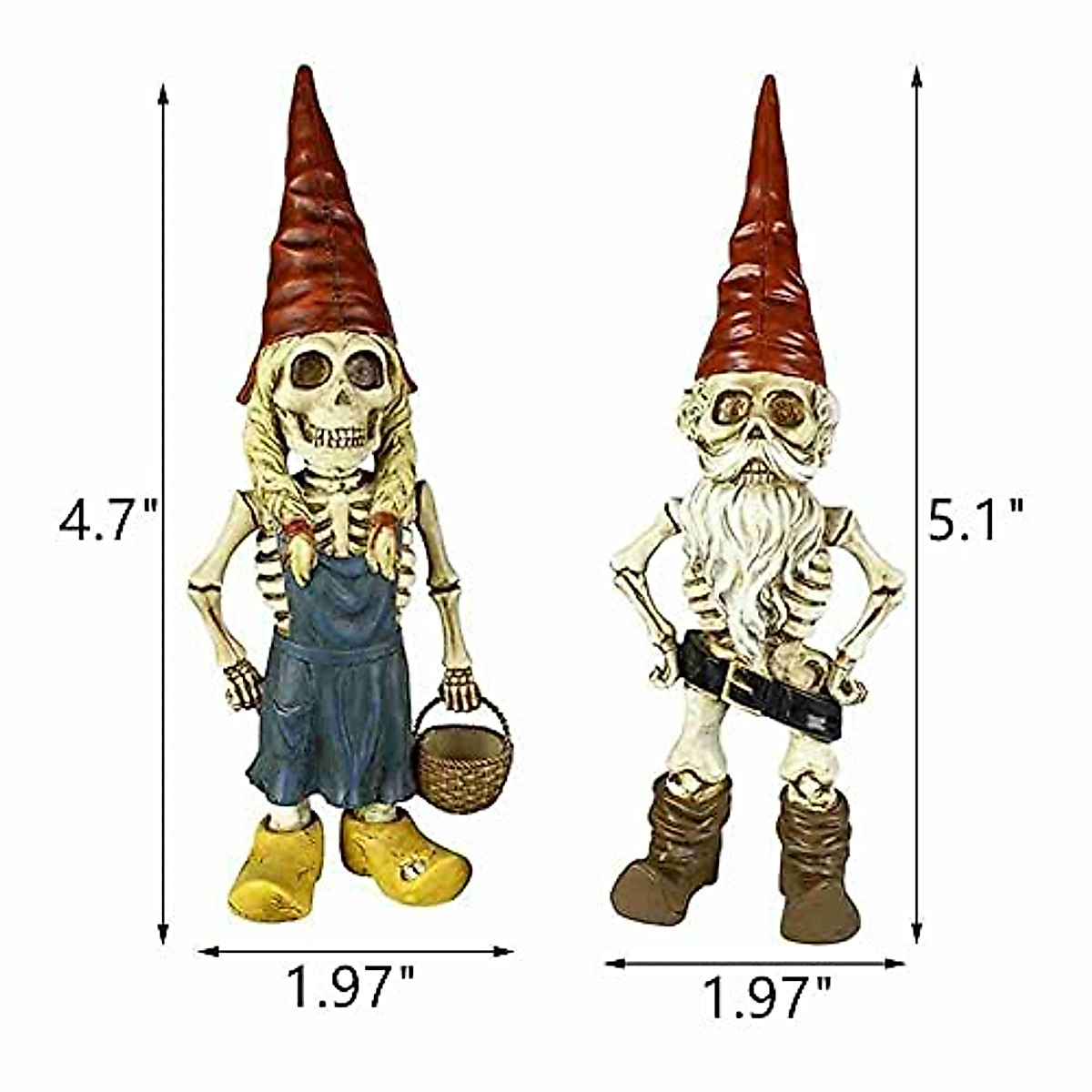 JARPSIRY 2PCS Male and Female Halloween Skeleton Gnome Couple Garden Gnomes Statue Zombie Gnome Sculptures Resin Dwarf Figurines for Indoor Home Ornaments Outdoor Patio Yard Lawn Porch Decor