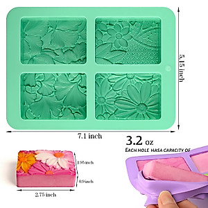 HUAKENER Silicone Soap Molds, 2 Pack 4-Cavity Rectangle Soap Mold, Flower Soap Making Molds