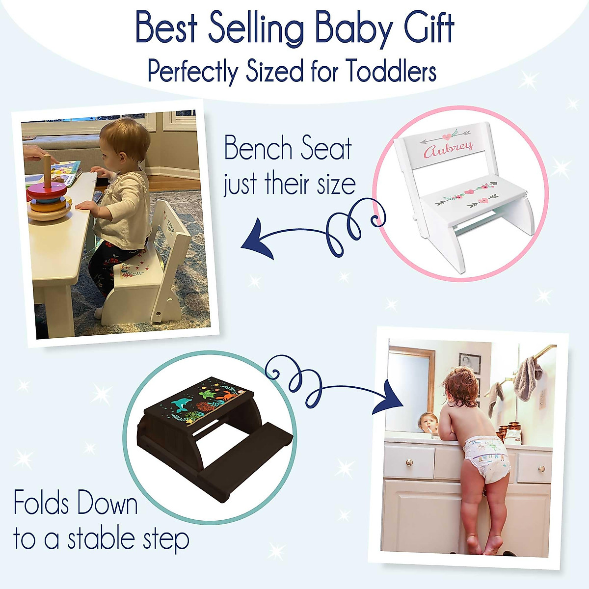 My Bambino Personalized Princess Castle Step Stool Bench Seat for Girl's