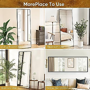 Antok Full Length Mirror, 64"x21" Nano Glass Floor Mirror, Standing Rectangle Floor Mirrors Body Dressing Wall-Mounted Mirror for Living Room, Bedroom, 64"x21"(Black)