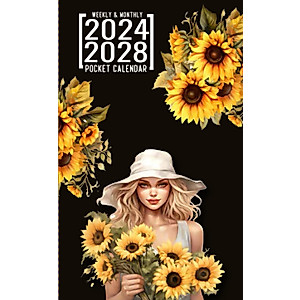 2024-2028 Pocket Calendar For Purse: Small 5 Year Monthly and Weekly Organizer January 2024 to December 2028 (60 Months) with Holidays and Inspirational Quotes - Beautiful Girl with Sunflower Cover