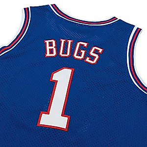 CNALLAR Men's Bugs 1 Space Movie Jersey Basketball Jersey S-XXL White/Black (Blue, Medium)