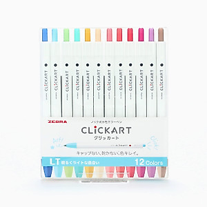 ZEBRA Clickart Water-Based Pen Bright Light 12 Colors Set, Wyss22-12Clt