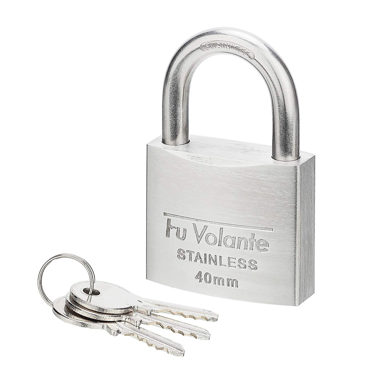 Fu Volante Stainless Steel Pin Tumbler Padlock, 304 Marine Series, Weatherproof Padlock for Outdoor use, 1-9/16 inch Wide Body, Keyed Different - Stainless Steel Body & Shackle