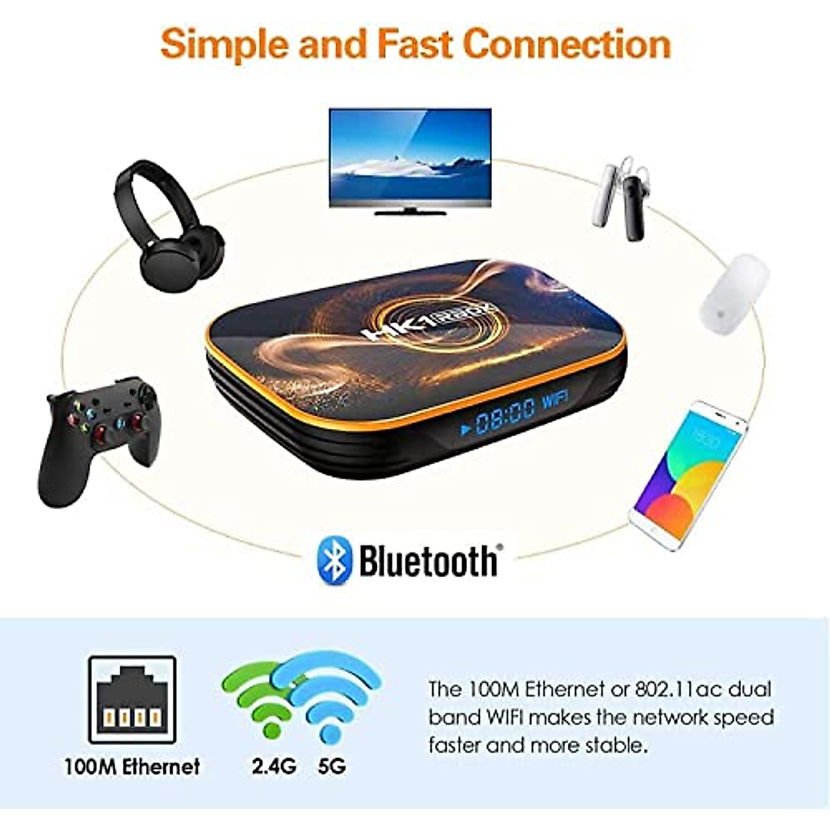 VAPEYS Android TV Box 11.0 HK1 RBOX R1 Smart TV Box RK3318 USB 3.0 Ultra HD 1080P 4K HDR WiFi 2.4Ghz 5.8Ghz Bluetooth 4.1 Set Top Box with Mini Wireless Backlit Keyboard,4G+64GB