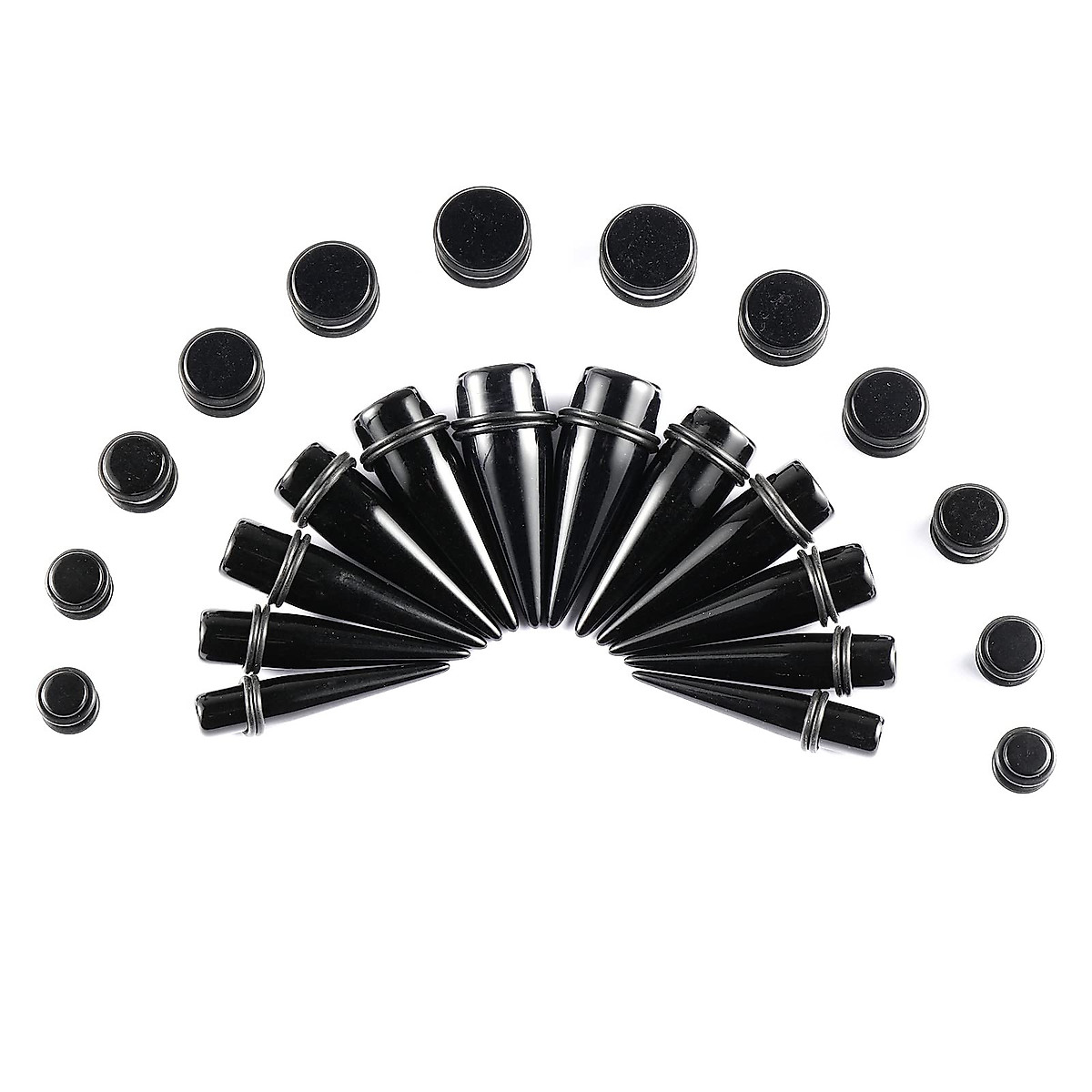 Memsion Ear Stretching Kit Gauges 24 Pieces Big Gauges 00G-20mm Ear Gauges Expander Set Acrylic Ear Tapers and Plugs Body Earring Piercing Kits Black Color