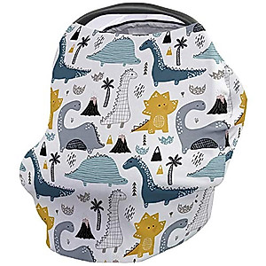 Baby Car Seat Covers Dinosaur, Nursing Cover Breastfeeding Scarf/Shawl, Infant Carseat Canopy, Stretchy Soft Breathable Multi-use Cover Ups, Cartoon Dinosaurs Cute Sketch with Volcanic