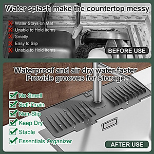 iArtker 18"×5" Sink Splash Guard,Silicone Faucet Mat for Kitchen Bathroom Sink,Draining Mat Faucet Handle Drip Catcher Tray, Sink Organizer Holder for Sponge Dish Soap