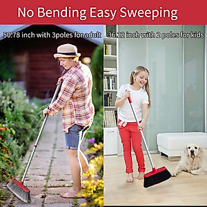Heavy-Duty Broom Upgraded Double-Side Bristles Wide Angle Outdoor Brooms, 50.78” Adjustable Long Handle, Great for Garden Patio Kitchen Toilet Hair Sweeper
