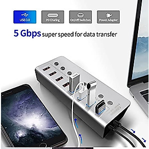 WJCCY Aluminum Alloy 8-Port USB3.0 Splitter 4 Port Laptop Extended USB HUB 4 Port Fast Charging Adapter External 12V 4A Power Supply