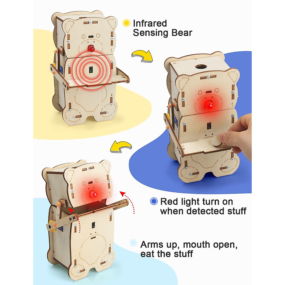 Poraxy STEM Science Kits for Kids Ages 8-12, 4 in 1 Robotics Engineering Starter Kit with Sensors, Wooden 3D Puzzles Building Kits, Smart Robot Toys, Gifts for 8 9 10 11 12 13 Year Old Boys and Girls