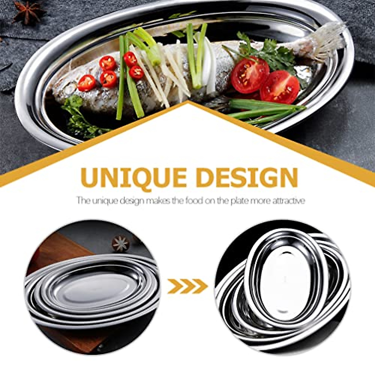 Hemoton Sizzle Platter Serving Platter Oval Fish Dish Stainless Steel Fish Plate Metal Food Serving Tray for Steaming Fish Dessert Meat Sushi Platter Silver Sizzle Platter Serving Platter 30.5CM