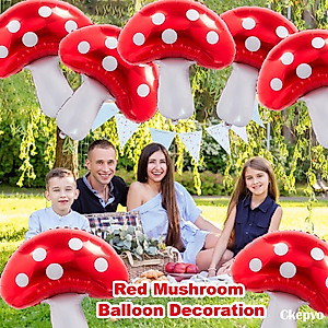 Ckepvo 6pcs Large Mushroom Balloons Mushroom Party Decorations,31 Inch Mushroom Decor Foil Balloons,Mushroom Balloon For Wedding Celebration Forest Plant Themed Party (A-Red)