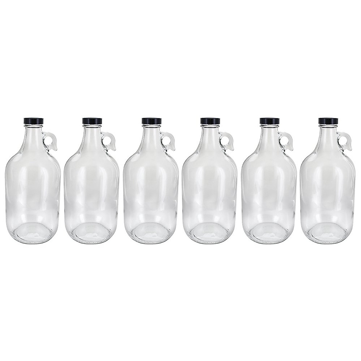 FastRack 64 oz Growler, 1/2 Gallon Glass Beer Growler, Half Gallon Glass Jug, 1/2 Gallon Glass Jug, Set of 6, Comes with 12 Extra Poly Seal Caps & Twin Bubble Airlock and Carboy Bung (Pack of 2)