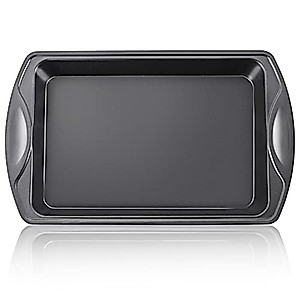 HONGBAKE 9x13 Baking Pan, Rectangle Cake Pan, Premium Small Sheet Pan for Oven with Widened Handle, Nonstick and Dishwansher Safe - Dark Grey