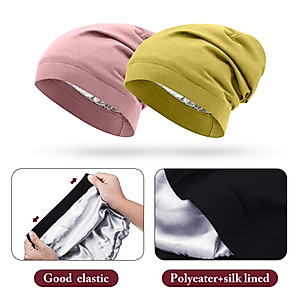 SATINIOR 6 Pieces Satin Lined Sleep Slouchy Cap, Hair Cap for Sleeping, Girl Headwear for Frizzy Curly Hair Women (Black, Red, Light Gray, Blue, Yellow, Pink)