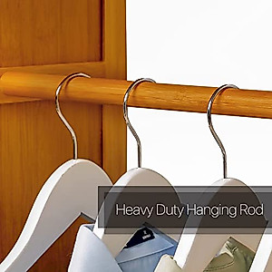 MoNiBloom Closet Organizer with Two Shutter Doors and 1 Drawer, Bamboo Freestanding Clothes Garment Rack with a Hanging Rob, 2 Storage Shelves, 2 Hooks and Pants Rack, Brown