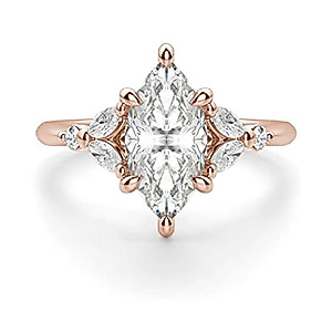 10K Solid Rose Gold Handmade Engagement Ring 3 CT Marquise Cut Moissanite Diamond Solitaire Wedding/Bridal Ring for Womens/Her Bridal Ring (4.5)