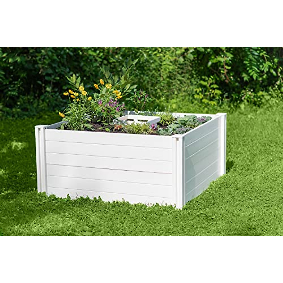Vita Classic 4 Foot x 4 Foot x 22 inch Keyhole Garden Bed with Composting Basket, White, PVC, BPA and Pthalate Free, VT17101