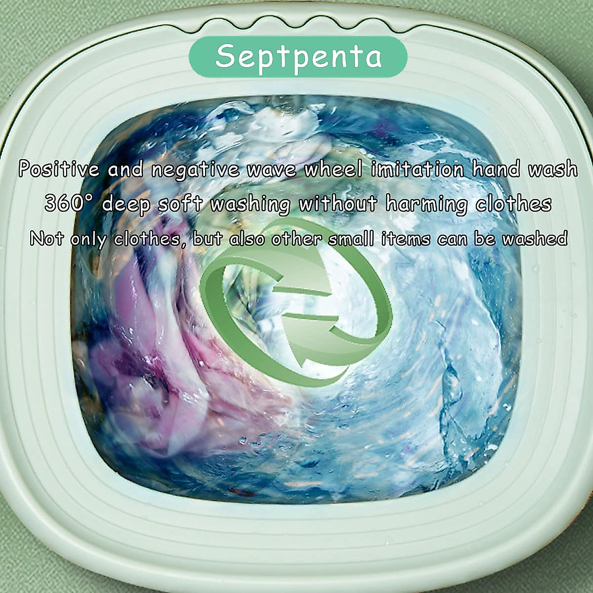 Septpenta 6L Portable Mini Washing Machine with Drain Valve, Foldable Design, Even Washing Speed, Sock Washer for Apartment, Camping, Travel, Underwear, Baby(Green USA)