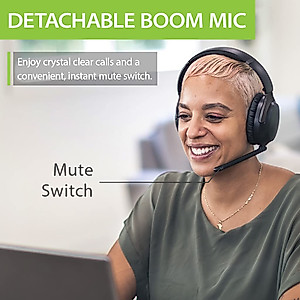 Avantree Aria - Bluetooth Noise Cancelling Over Ear Headphones with Microphone, Detachable Boom Mic for Business Calls, 35H Playtime, Wireless & Wired Headset for Phone PC Computer Laptop