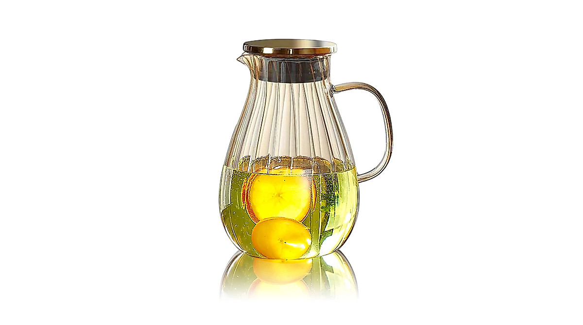 Glass Pitcher with Lid 62oz Amber Water Carafe for Hot & Cold Drinks