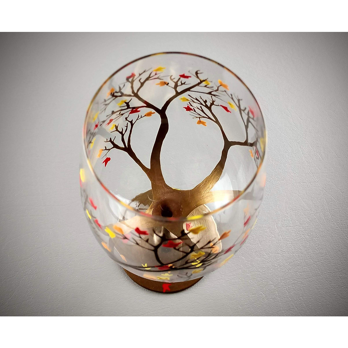 Autumn Tree Wine Glass - Fall Colors - Leaves of Red, Yellow, Orange - Hand Painted - Fall Leaf - 20 ounce