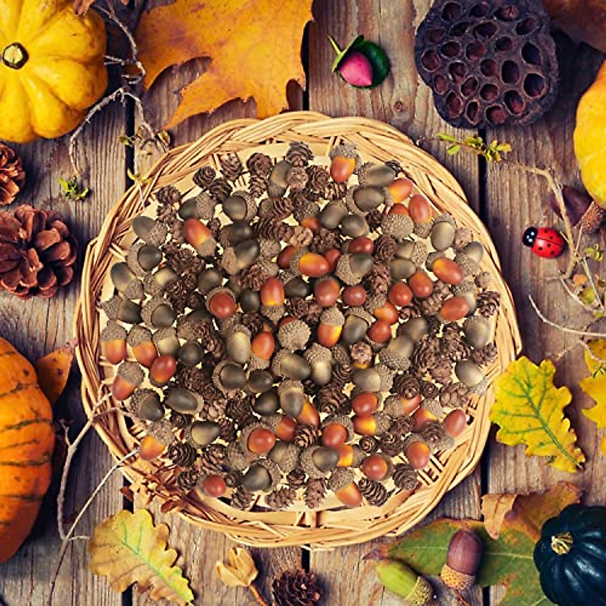 200 Pieces Natural Pine Cones and Artificial Acorns Decorations, Christmas Mini Pinecones Fake Acorns with Natural Acorn Cap for DIY Craft Vase Filler Home Christmas Festival Party Fall Winter Decor