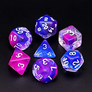 Haxtec DND Dice Set 7PCS Polyhedral D&D Dice for Roleplaying Dice Games as Dungeons and Dragons (Blue Pink Clear)