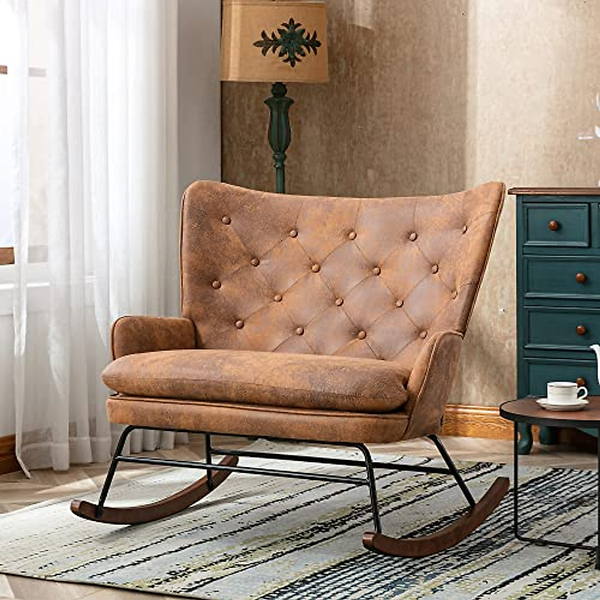 HomSof, Coffee High Back Rocking Chiar Nursery, Comfortable Rocker Padded Seat, Modern Lounge Couch for Bedroom