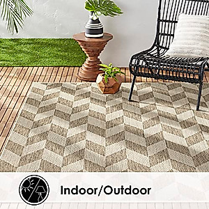 Nicole Miller New York Patio Country Calla Contemporary Herringbone Indoor/Outdoor Area Rug, Brown/Beige, 5'2"x7'2"