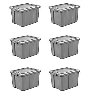 Sterilite 1Tuff1 8 Gallon Capacity Large Stackable Impact Resistant Plastic Storage Tote Container Bins with Indexed Lids (6 Pack)