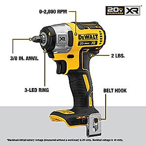 DEWALT 20V MAX XR Cordless Impact Wrench with Hog Ring, 3/8-Inch, Tool Only (DCF890B)