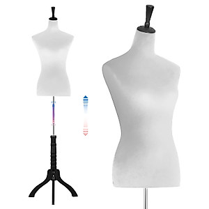 Female Mannequin Body,60-67 inch Dress Form Sewing Mannequin Torso Manikin with Wooden Tripod Base Stand Adjustable Mannequin for Sewing Clothes Display (White)