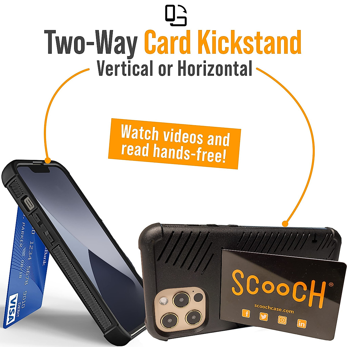 Scooch® for iPhone 12 Mini Case with Card Holder, Wingmate Wallet Case with Hidden Card Slot and RFID Protection for 3 Cards, 10-Foot Drop Protection, Black