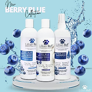 Lillian Ruff Berry Blue Brightening Face and Body Wash for Dogs and Cats - Tear Free Blueberry Shampoo - Remove Tear Stains, Hydrate Dry Itchy Skin, Add Shine & Luster to Coats - Made in USA (16oz)