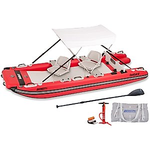Sea Eagle FastCat Catamaran 2-4 Person Inflatable Boat-Rigid, High-Pressure, All-Drop Stitch, Easy Setup, Self-Bailing (FastCat12 Swivel Seat Canopy Package)