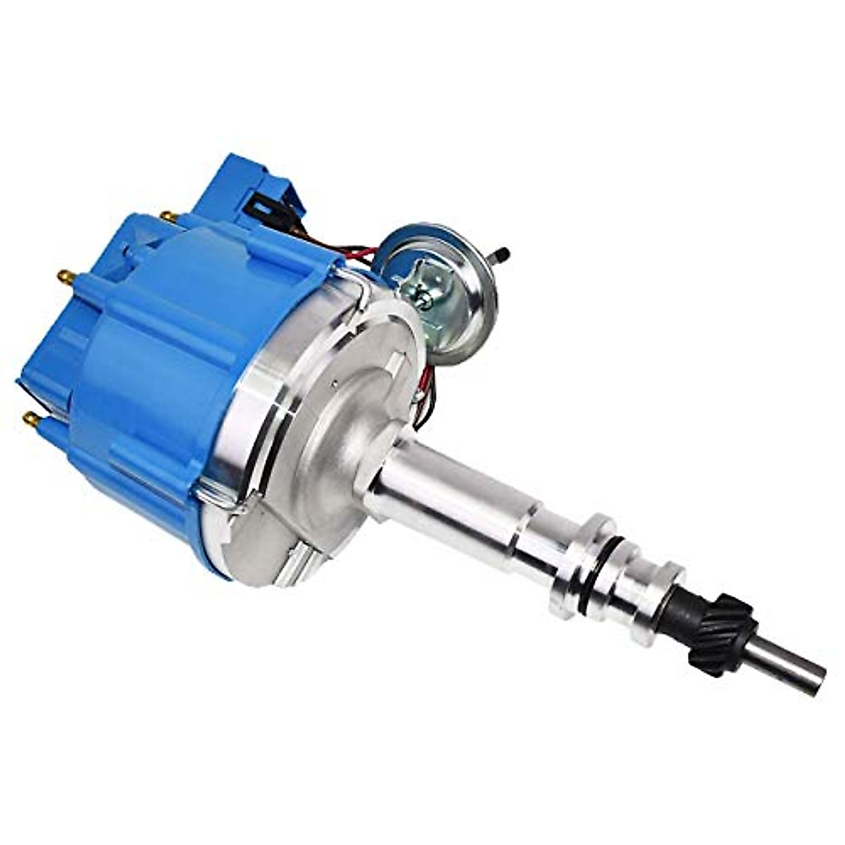 A-Team Performance - HEI Complete Distributor 6 Cylinders - Compatible with Ford Inline 6 65K Coil 144, 170, 200, 250 5/16 Hex Shaft One Wire Installation, Blue Cap