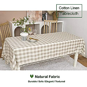 Midsummer Breeze Farmhouse Checkered Square Tablecloth-Cotton Buffalo Plaid Tablecloth for Fall Winter Thanksgiving Christmas Kitchen Dining Restaurant Decor (55x55, Gray Khaki)