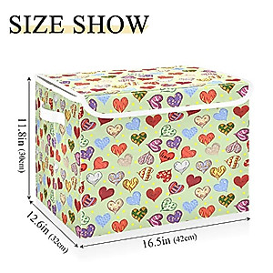 Kigai Valentine Heart Design Storage Basket with Lid Collapsible Storage Bin Fabric Box Closet Organizer for Home Bedroom Office 1 Pack
