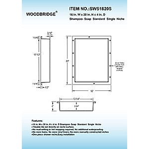 WOODBRIDGE SW1620S Shampoo and Toiletry Storage, Black