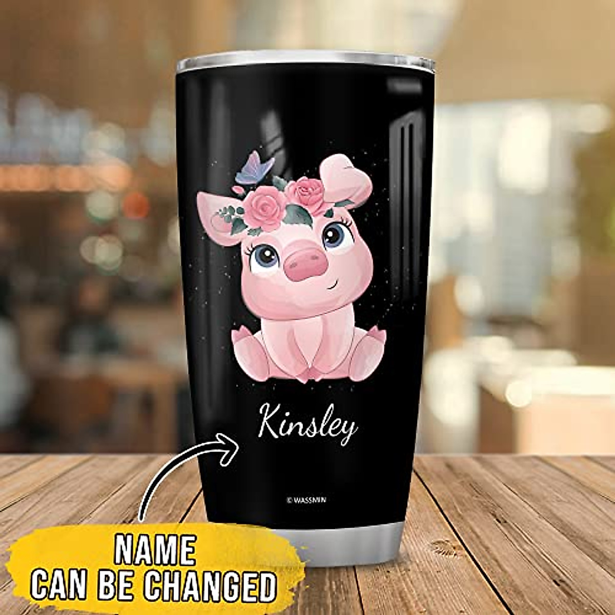 Wassmin Personalized Pig Tumbler Cup With Lid 20 oz 30 oz Custom Name Stainless Steel Double Wall Vacuum Tumblers Coffee Travel Mug Birthday Christmas Gifts For Women Girls Kids Animal Lovers