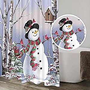 HEWEGO Snowman with Scarf Shower Curtain Sets with Rugs for Bathroom,Christmas Bathroom Sets with Durable Shower Curtain Toilet Lid Cover and 12 Hooks, Snowman Bathroom Curtain(Large Size)