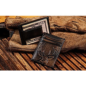 House of Jack Co. Deer Money Clip Wallet | Slim Card Holder | Super Strong Magnet Men's Wallet | Front Pocket Wallet (Deer)