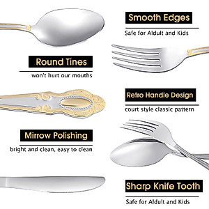 40 Pcs Gorgeous Gold Silverware Set 18/10 Stainless Steel Heavy Utensil Set Dishwasher Safe, Service for 8, Fine Silverware Flatware for Family Wedding Restaurant Hotel (Silver)