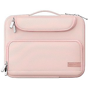 MoKo 12.9 Inch Laptop Sleeve Case Fits iPad Pro 12.9 M2 2022/2021/2020, Galaxy Tab S9+ 12.4 2023, Surface Laptop Go 12.4, Waterproof Polyester Bag with Double Pockets, Retractable Handle, Pink