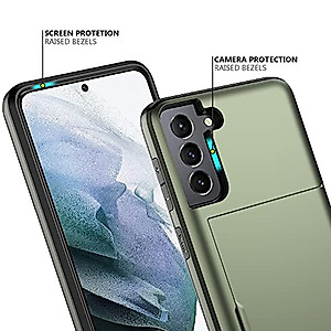 Nvollnoe for Samsung S21 Case with Card Holder 5G 6.2 inch Dual Layer Heavy Duty Protective Galaxy S21 Case Hidden Card Slot Slim Wallet Case for Samsung S21(Green)